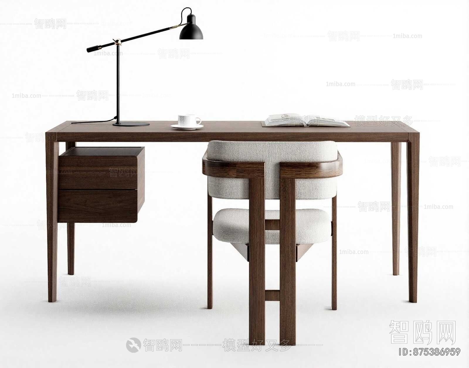 New Chinese Style Computer Desk And Chair 3D Model Download - Model ID ...